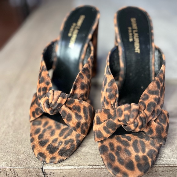 Saint Laurent | Shoes | Saint Laurent Bianca Leopard Print Suede Heeled ...